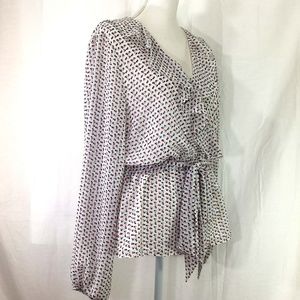 Max Studio | Tops | Max Studio Blouse White Pink Blue Dots Lined J893 ...